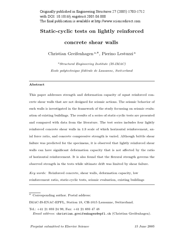 Greifenhagen Lestuzzi Eng Struct 2005 | PDF | Strength Of Materials | Fracture