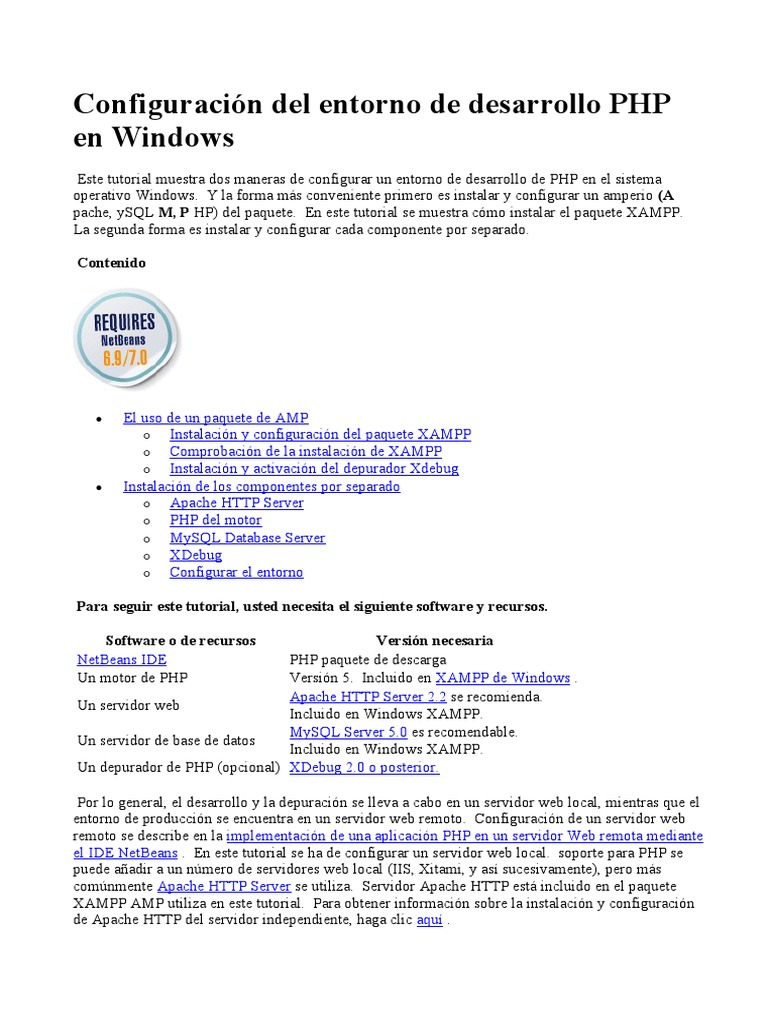 Configuración del entorno de desarrollo PHP en Windows | PDF | Servidor HTTP Apache | Php