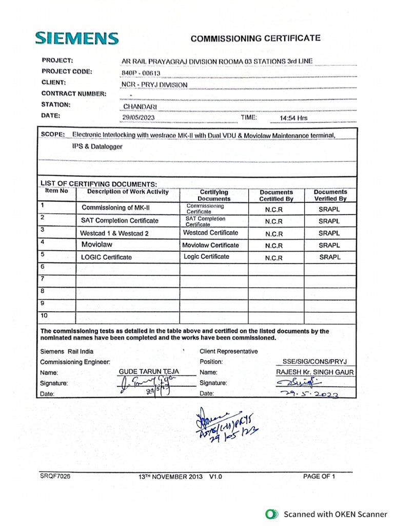 Commissioning Certificate CNBI | PDF