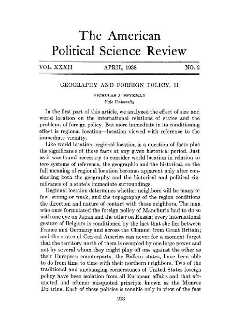 Spykman, Nicholas J. "Geography and Foreign Policy, II." The American ...