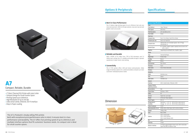 A7 Printer Posbank-Datasheet en | PDF | Printer (Computing) | Computing