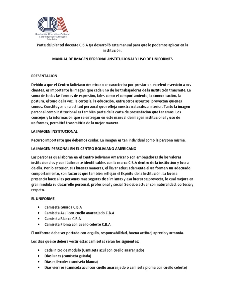 Manual de Uso de Uniformes Cba | PDF | Crecimiento personal y profesional