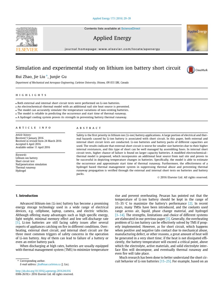 Simulation and Experimental Study On Lithium Ion Battery Short Circuit ...