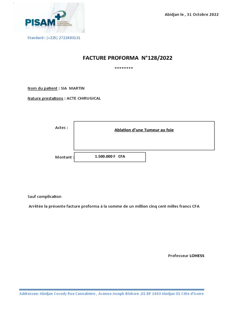 Facture Proforma Chirurgicale CFA 1.5M | PDF | Sciences et mathématiques