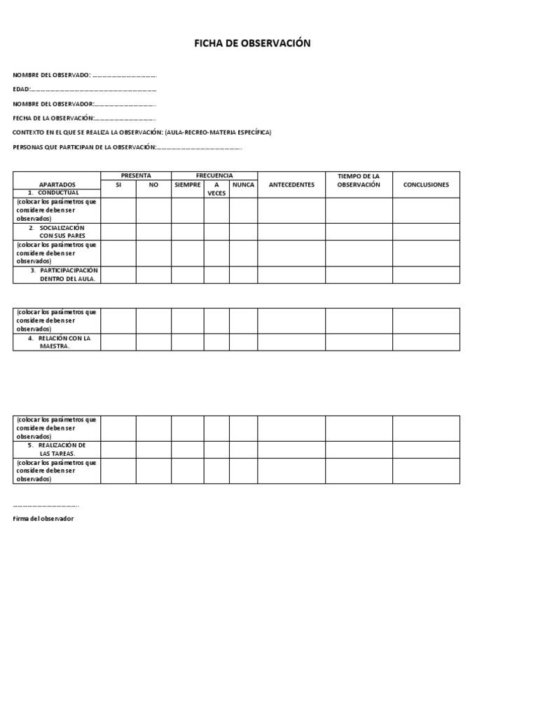 Fichas de Observación | PDF