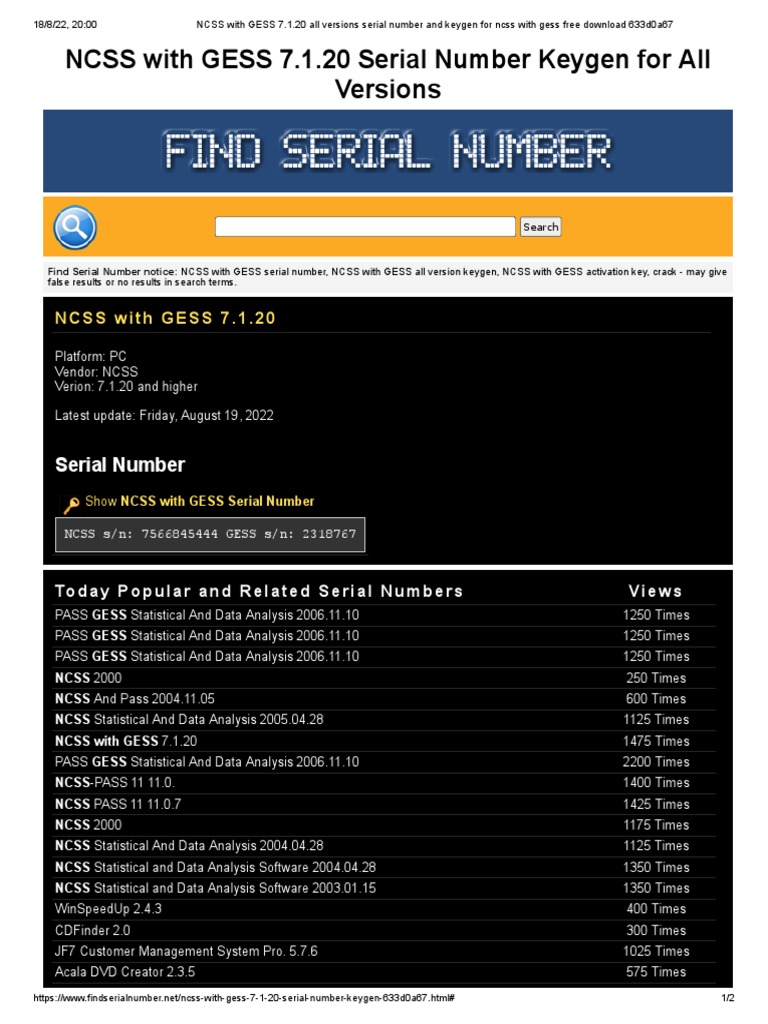 NCSS With GESS 7.1.20 All Versions Serial Number and Keygen For Ncss With Gess Free Download ...