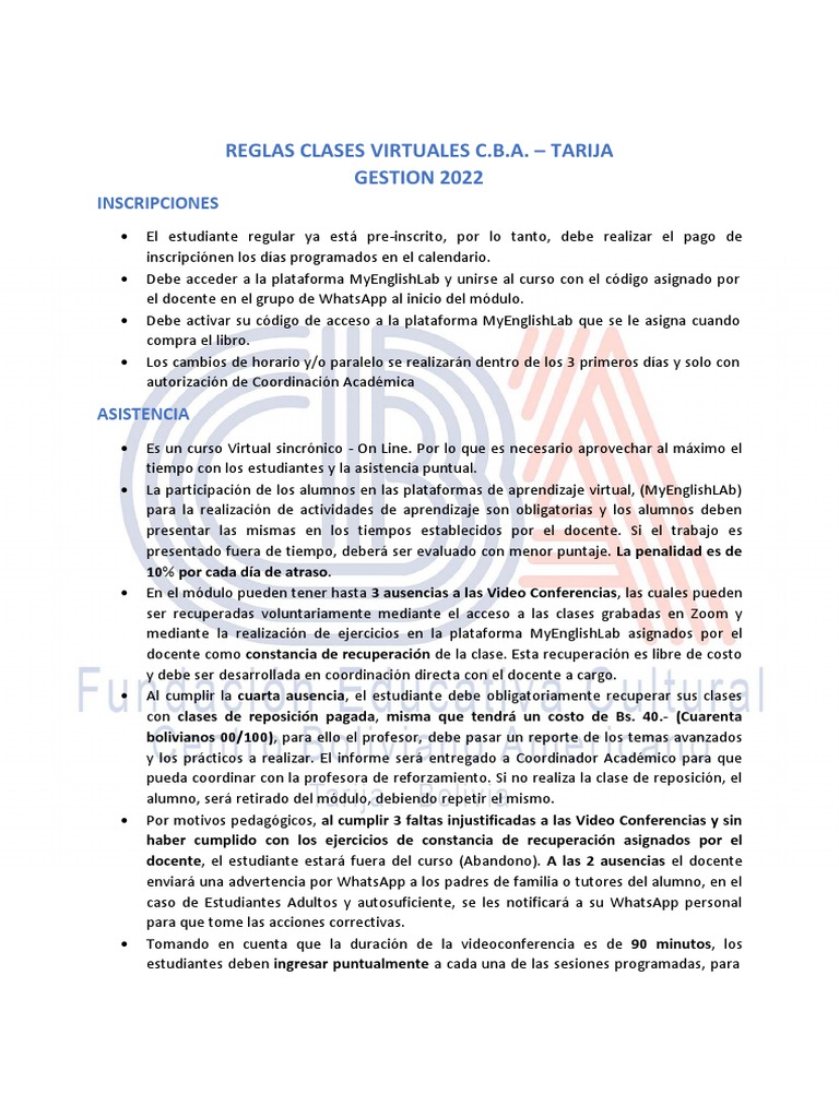Reglas Clases Virtuales para Alumnos - Gestion 2022 | PDF