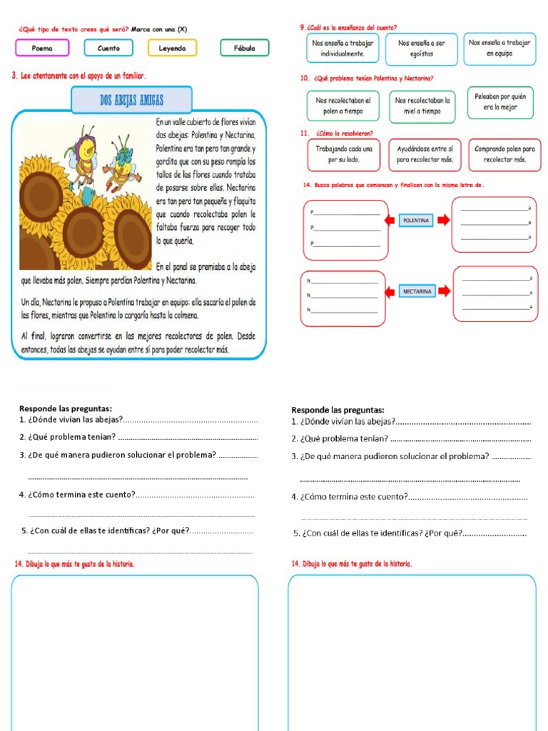 Ficha Lectura Dos Abejas Amigas | PDF
