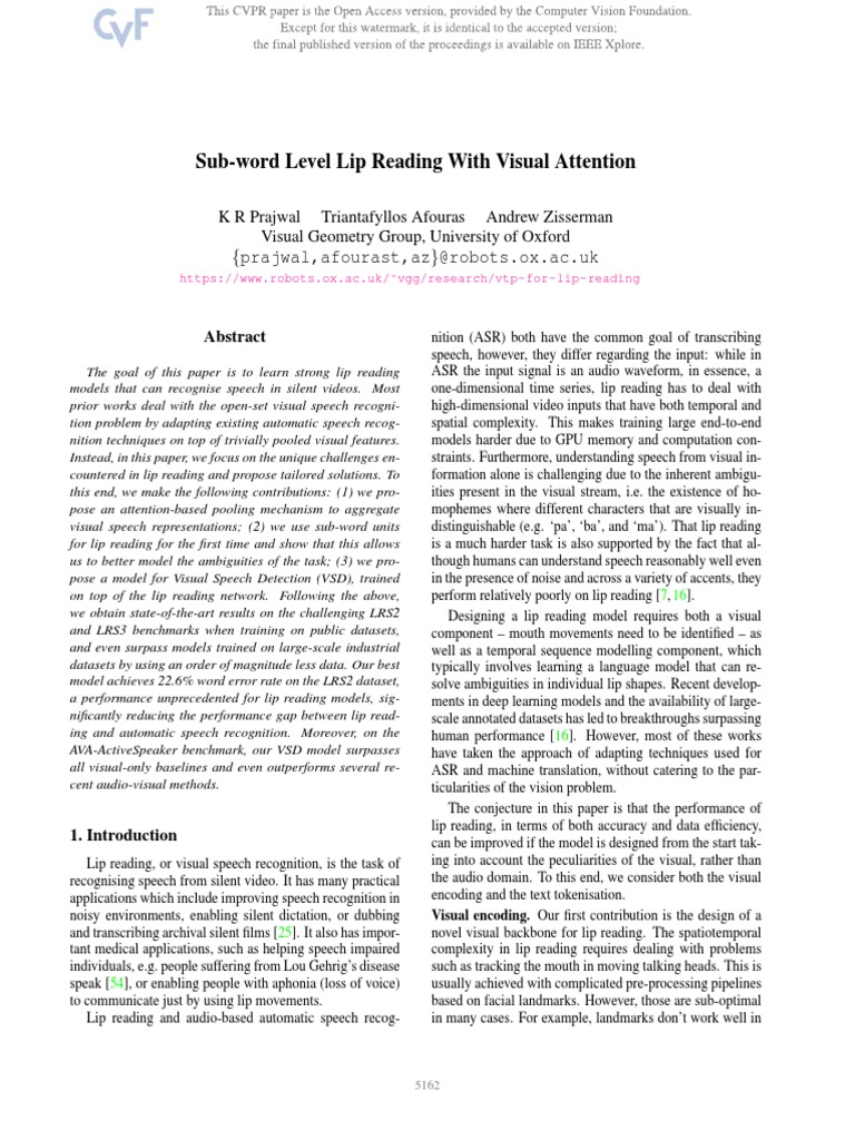 Prajwal Sub-Word Level Lip Reading With Visual Attention CVPR 2022 Paper | PDF | Speech ...