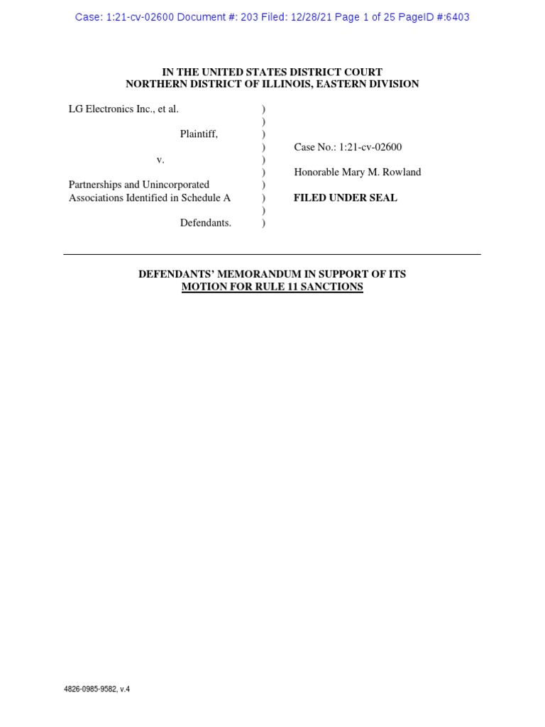 LG v. Schedule A - Brief ISO Sanctions | PDF | Federal Rules Of Civil ...