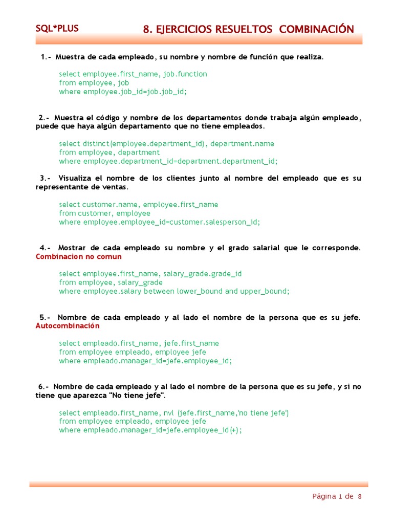 I Parte SQL Plus 7 Combinaciones Join Resueltos | PDF | SQL