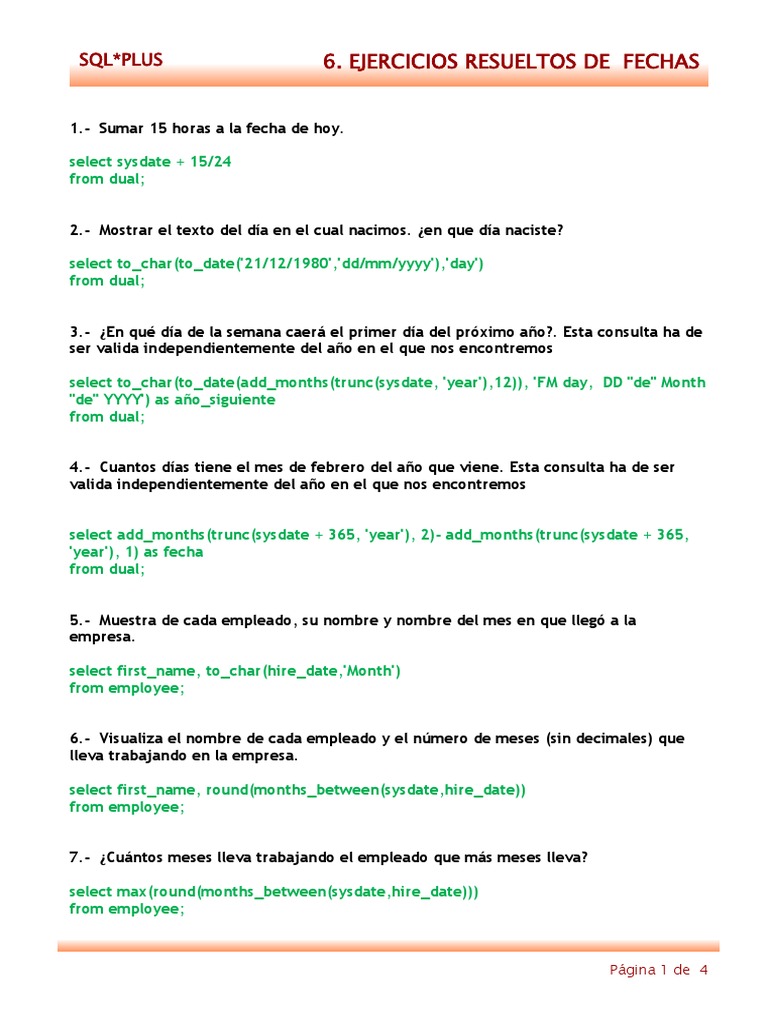 Ejercicios SQL sobre Fechas Resueltos | PDF | SQL