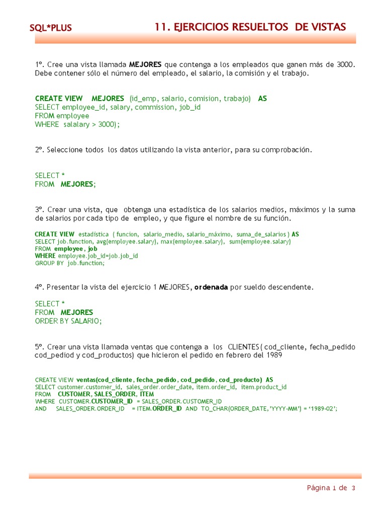 Ejercicios Resueltos de Vistas en SQL | PDF | SQL | Paradigmas de programación