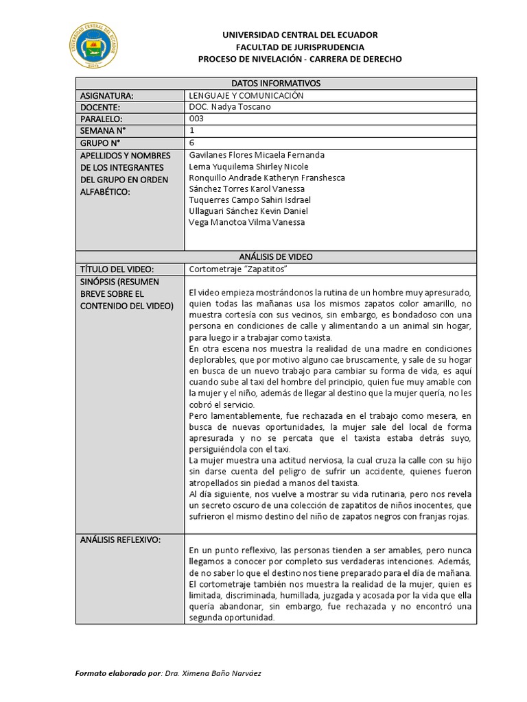 003 LYC Grupo 6 Tarea 1 Análisis de Video Zapatitos | PDF
