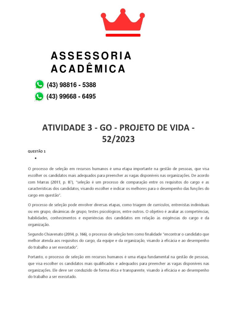 Atividade 3 Go Projeto De Vida 52 2023 Pdf