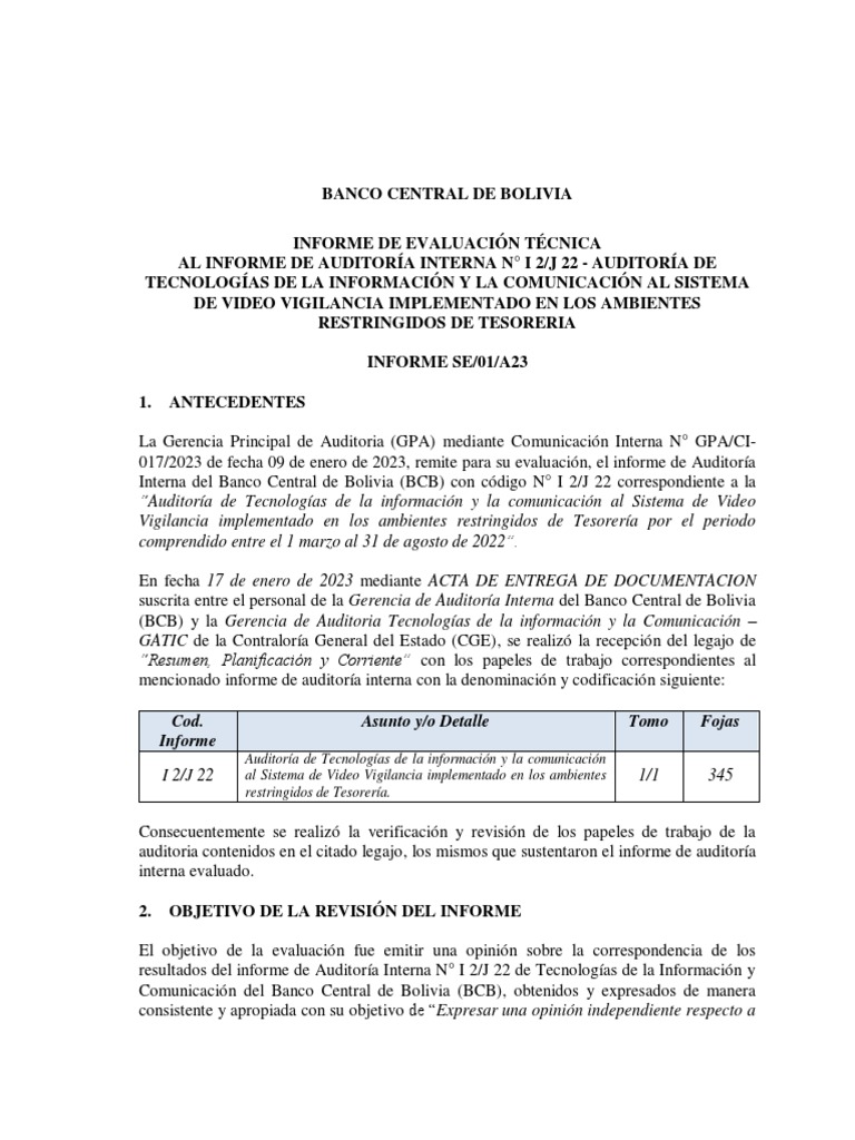 Informe de Evaluacion UAI - SE-01-A23-BCB Final | PDF