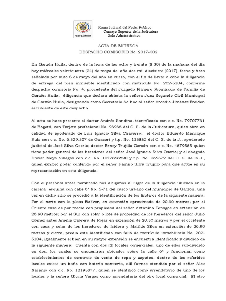 Acta de Entrega de Bien Inmueble | PDF | Separación de poderes Acta de Entrega de Bien Inmueble | PDF | Separación de poderes