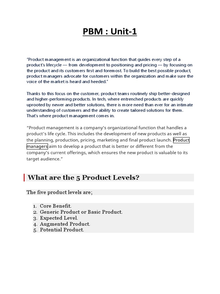 PBM Unit 01 | PDF | Marketing | Product (Business)