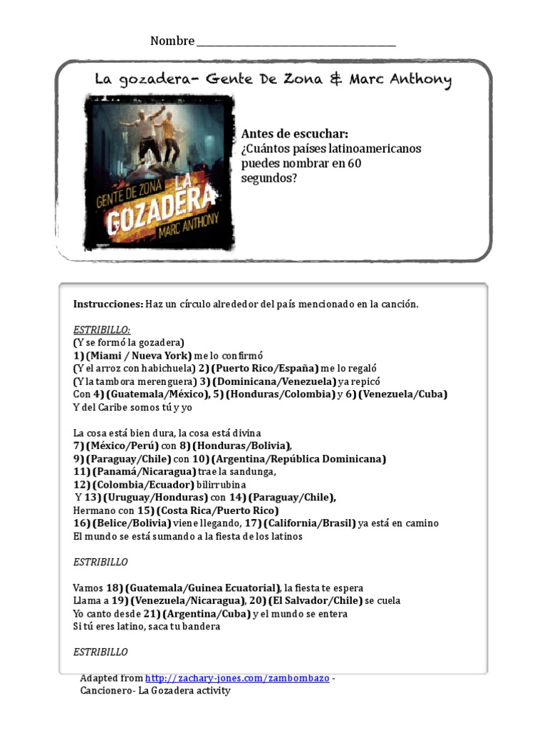 Actividad educativa: La Gozadera | PDF