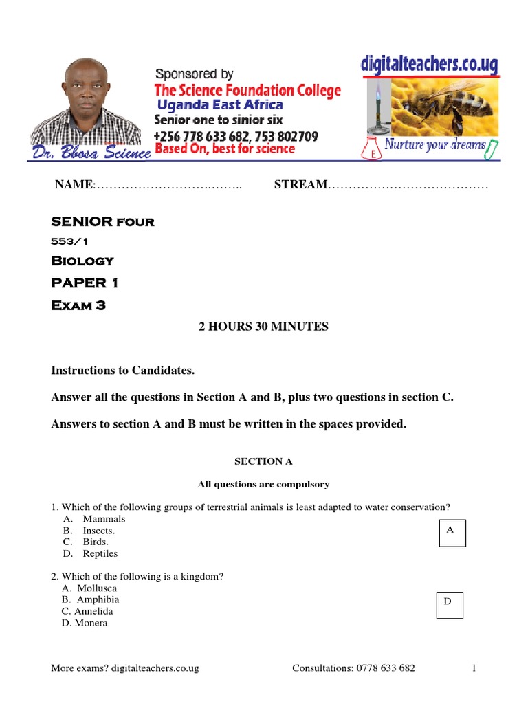 s4 Biology Paper 1 Set 3 Marking Guide | PDF | Menstrual Cycle | Meiosis