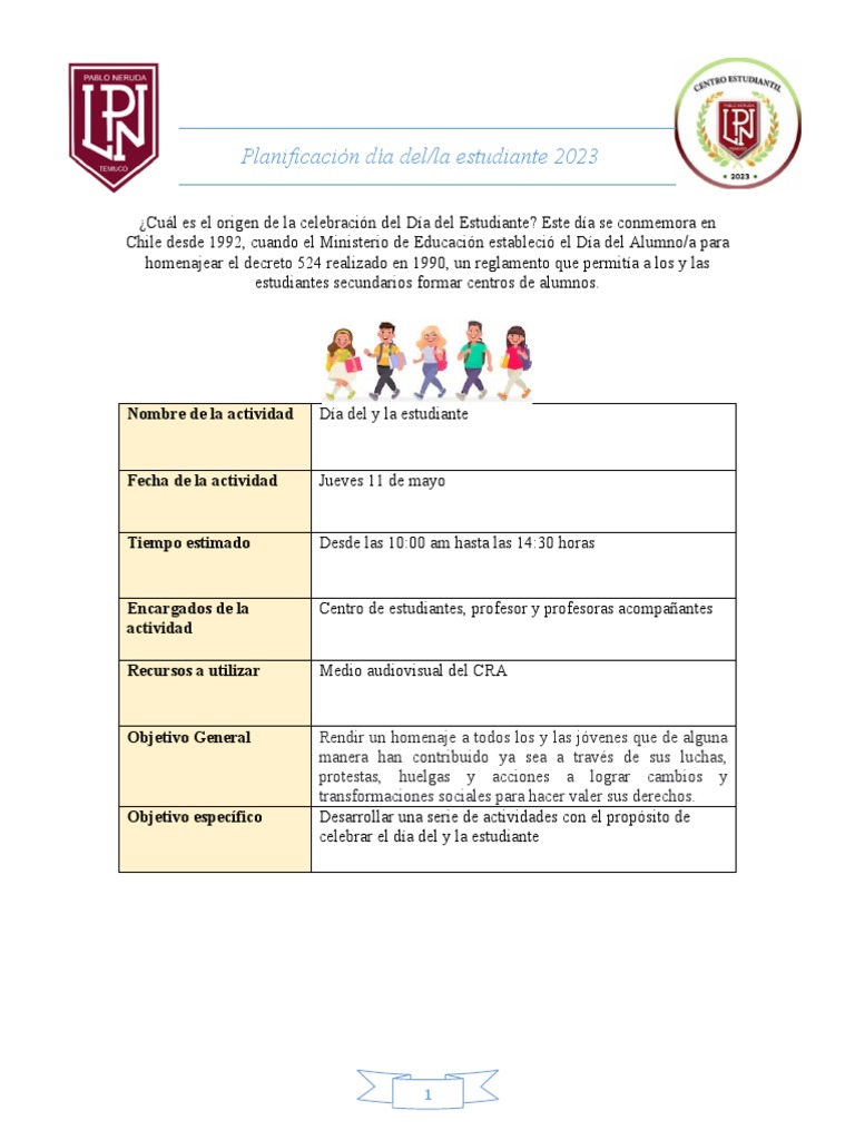 Planificación Día Del y La Estudiante | PDF