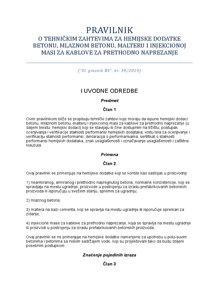 Pravilnik o Tehnickim Zahtevima Za Dodatke Betonu | PDF