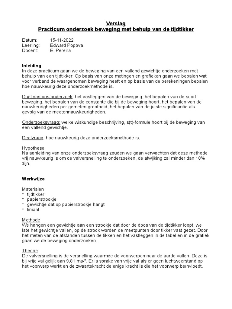 Verslag Practicum Versnelling | PDF