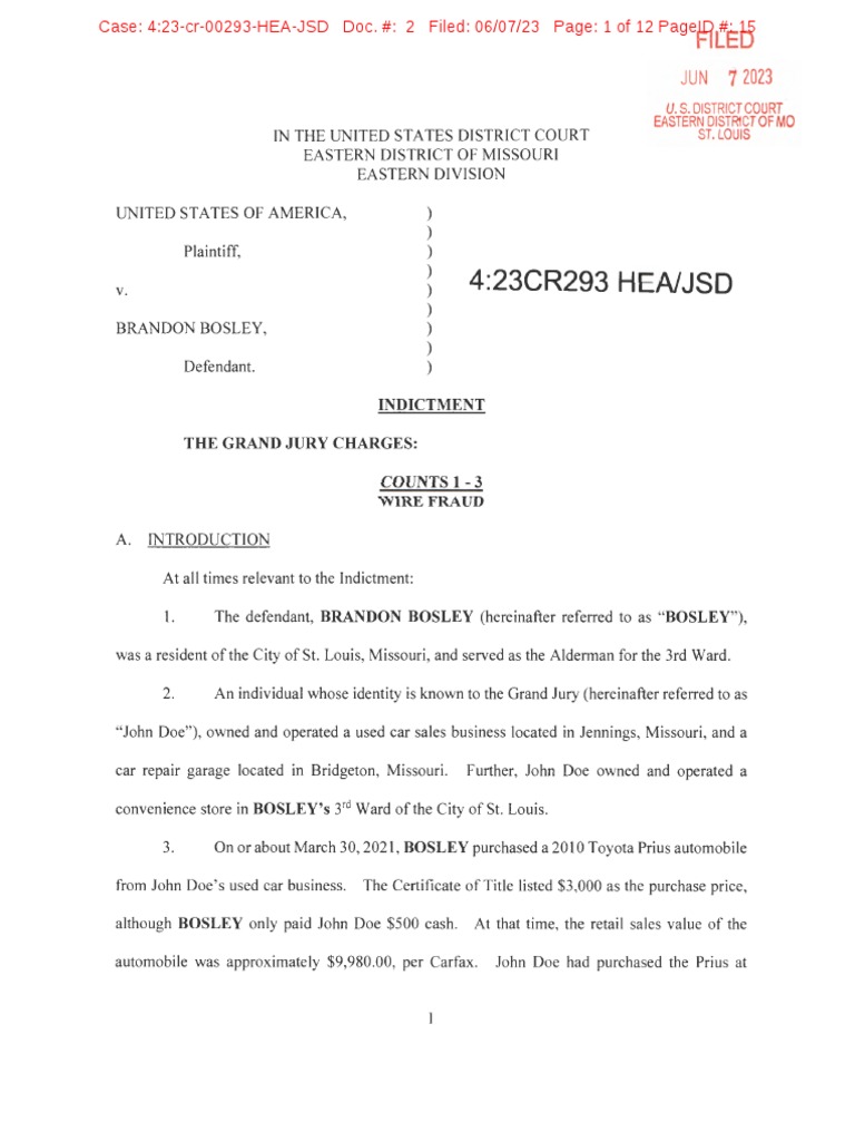 Brandon Bosley Indictment | PDF | Fraud | Insurance