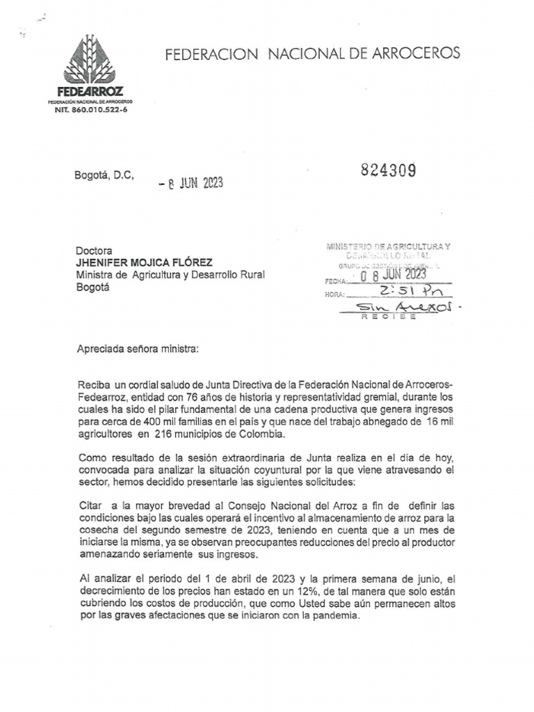 Carta Ministra Radicada | PDF