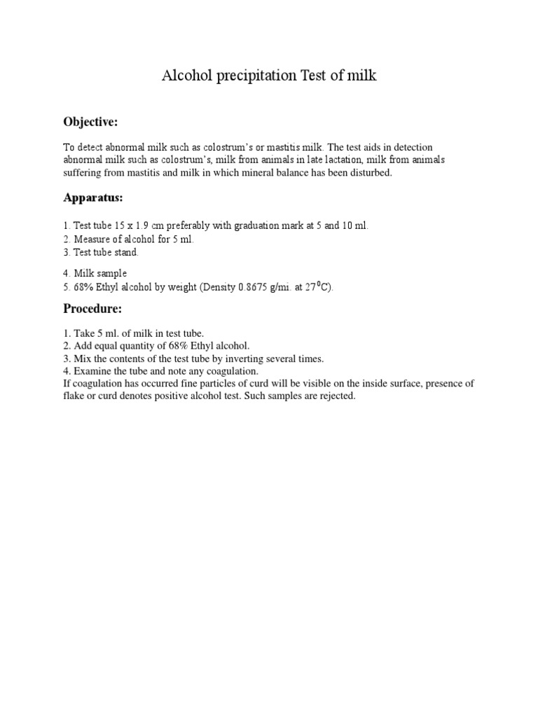 Alcohol Precipitation Test for Milk | PDF