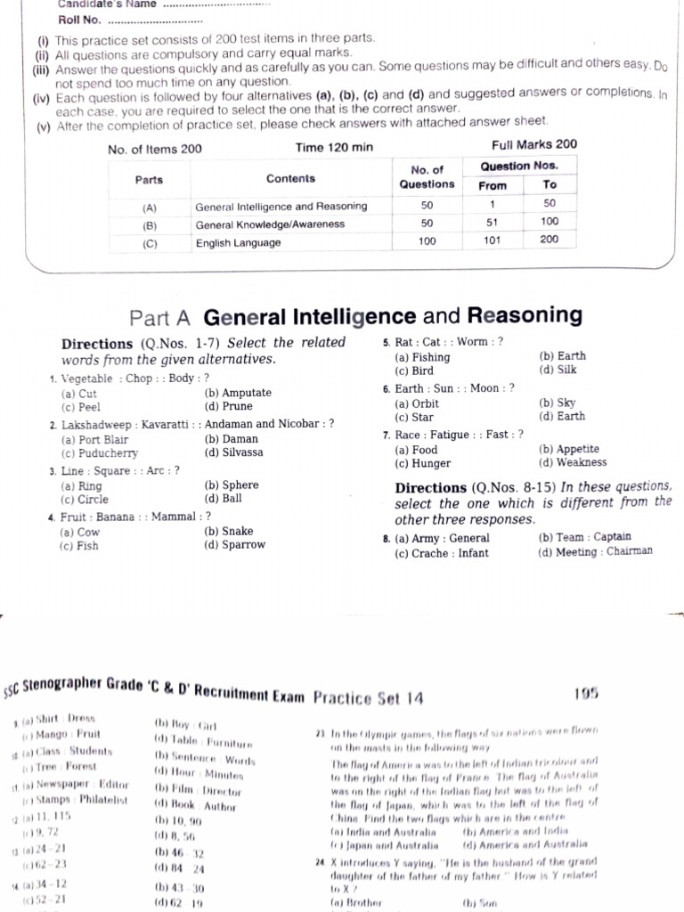 Part A General Intelligence and Reasoning: (I) (Ii) (B), (C) (D) | PDF