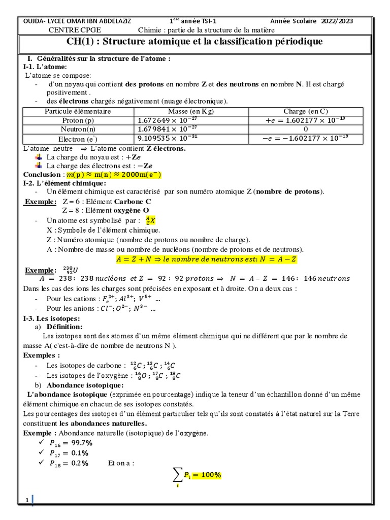 Structure atomique et isotopes en chimie | PDF | Configuration ...