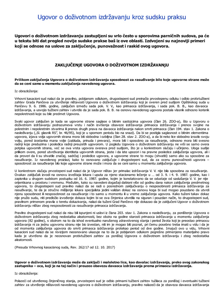 Ugovor o dozivotnom izdrzavanju kroz sudsku | PDF