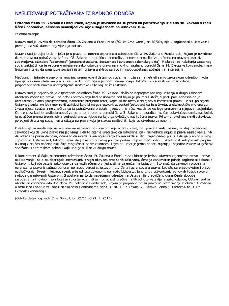 NASLEDjIVANjE POTRAZIVANjA IZ RADNOG ODNOSA | PDF