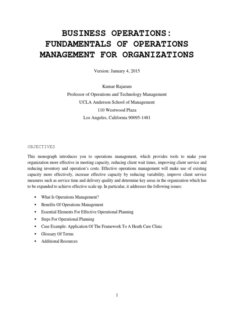 Operations Management Manual | PDF | Operations Management | Strategic ...