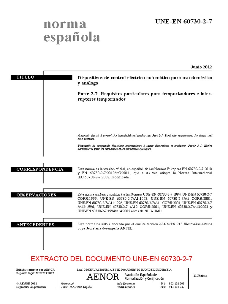 Norma UNE-EN 60730-2-7:2012 | PDF | Resistor | Temporizador