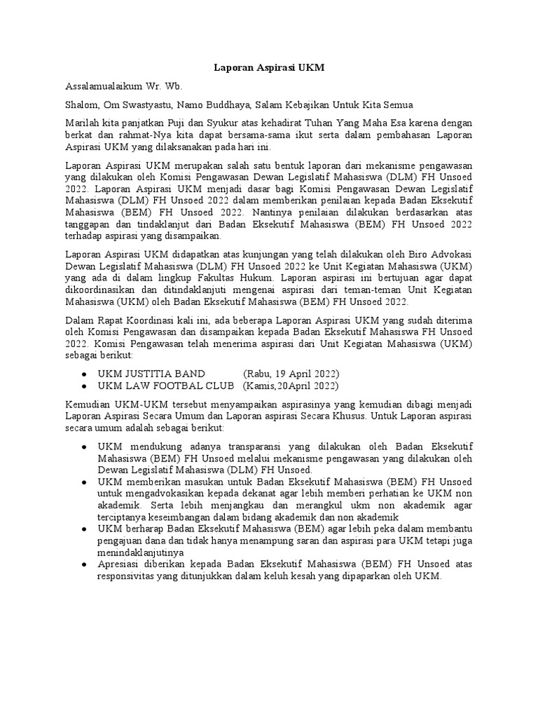 Laporan Aspirasi UKM FIX | PDF | Pengelolaan Keuangan & Uang