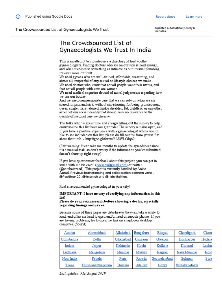 The Crowdsourced List of Gynaecologists We Trust | PDF