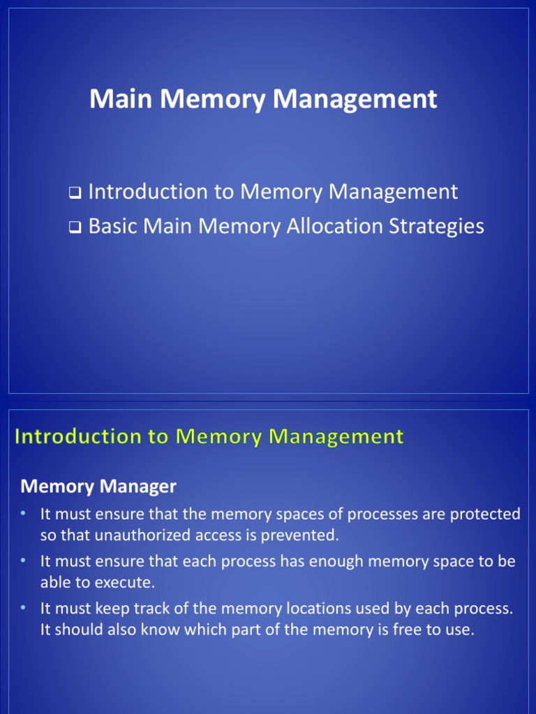 Main Memory Management | PDF | Computer Data Storage | Software Engineering Main Memory Management | PDF | Computer Data Storage | Software Engineering