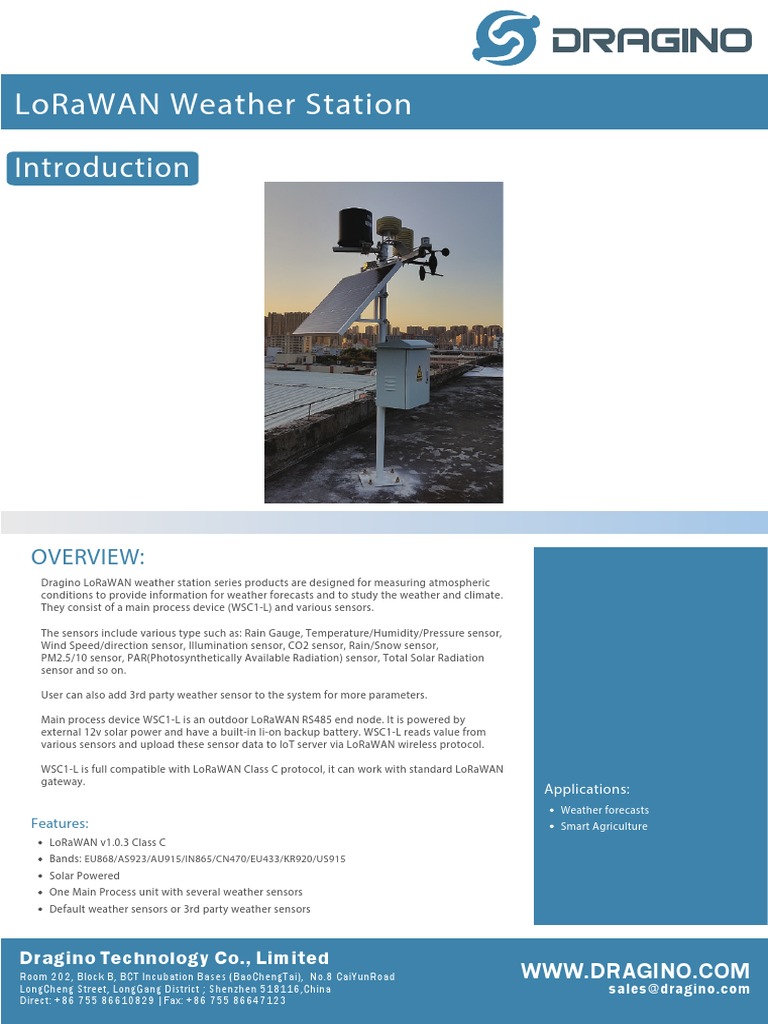 Datasheet Dragino Lorawan Weather Station Pdf