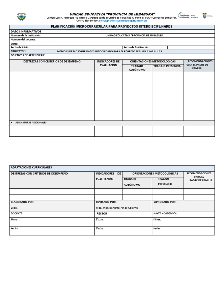 Anexo N°2 Formato para Planificaciones Microcurricular para Proy-2021 | PDF