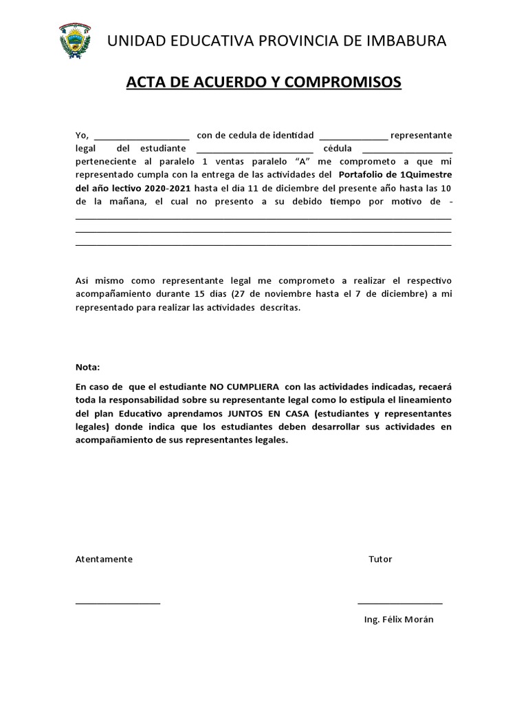 Acta de Acuerdo y Compromisos | PDF