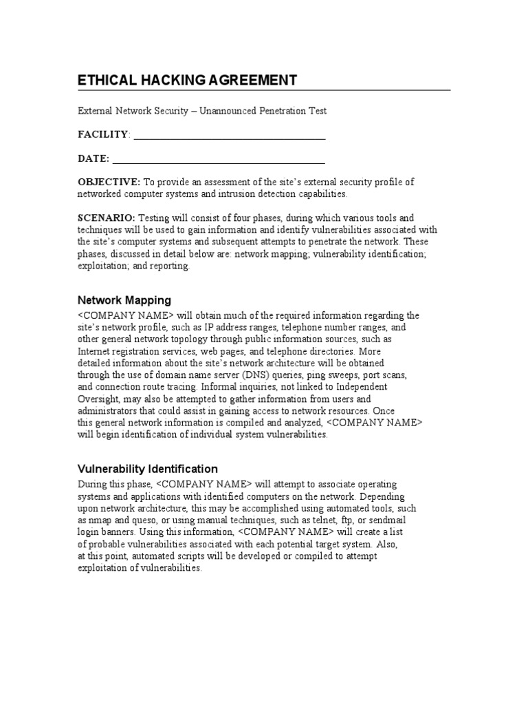 Ethical Hacking Agreement | Vulnerability (Computing) | Computer Network