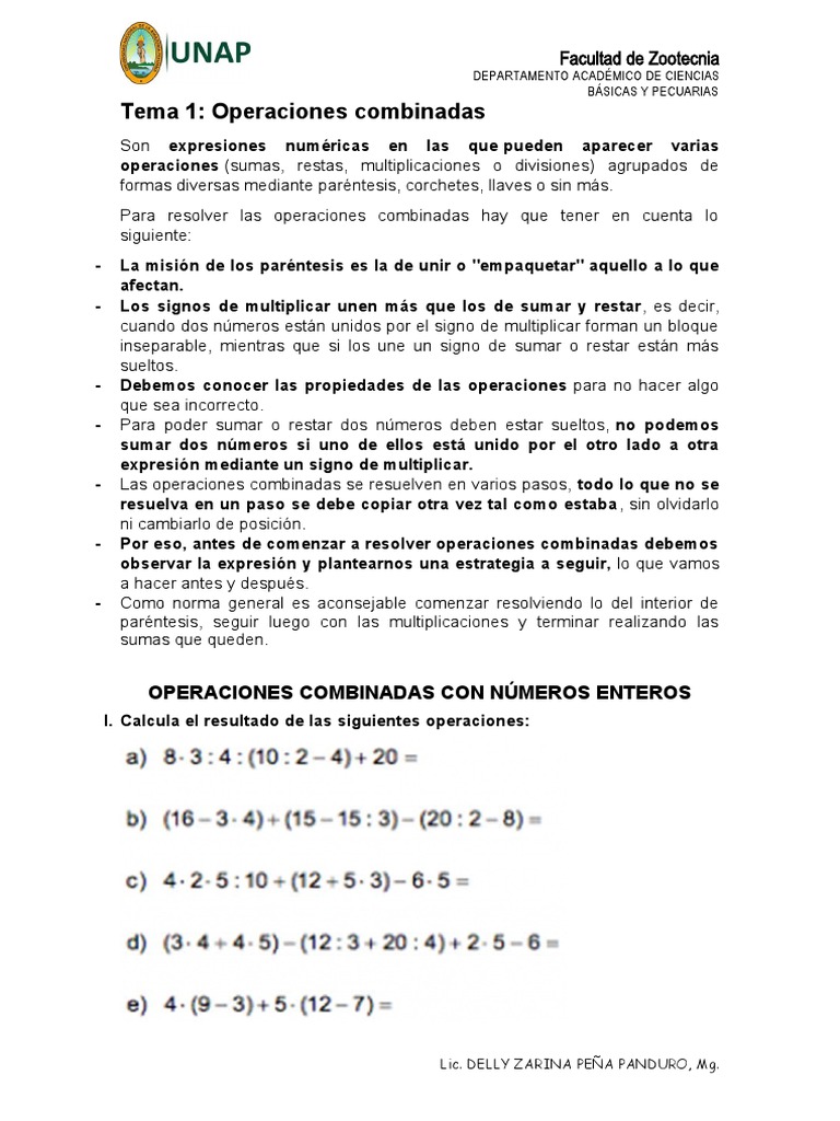 Operaciones Combinadas para Sexto Grado | PDF | Multiplicación ...