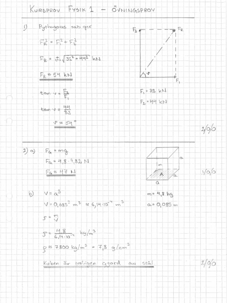 Fy1 Kursprov Övningsprov Lösningsförslag | PDF