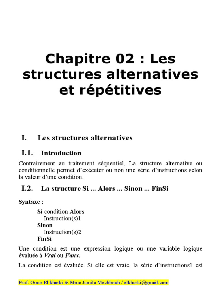 Chapitre 02 - Les Structures Alternatives Et Repetitives | PDF