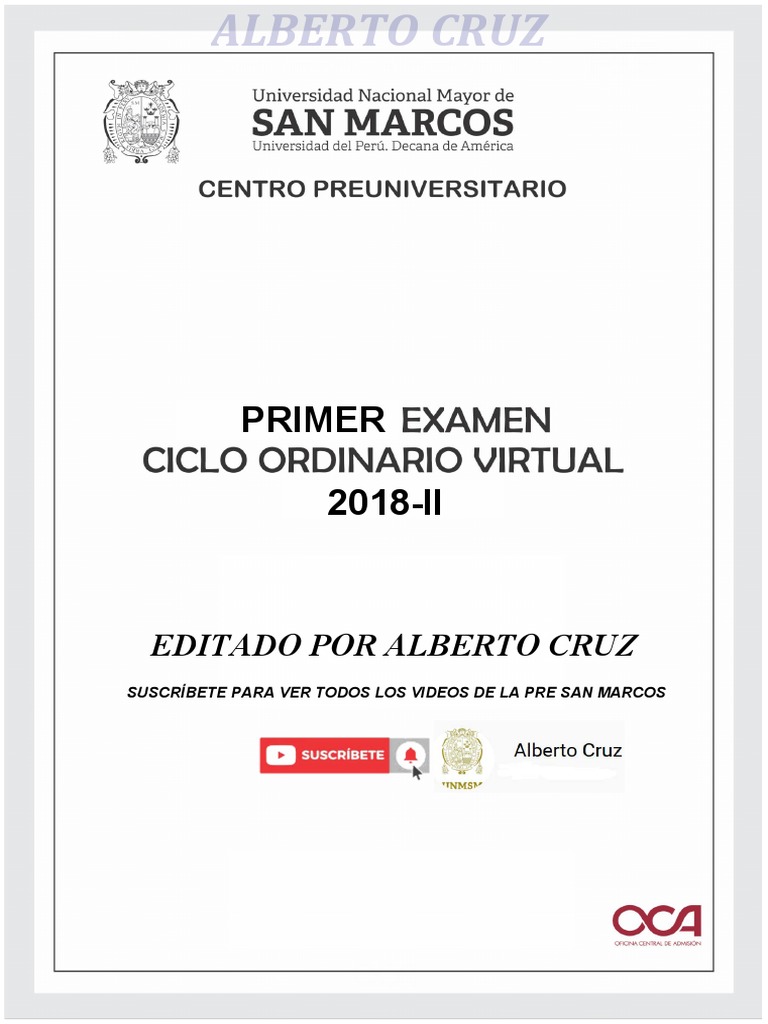 1er Examen Pre San Marcos Ciclo Ordinario 2018-II | PDF 1er Examen Pre San Marcos Ciclo Ordinario 2018-II | PDF