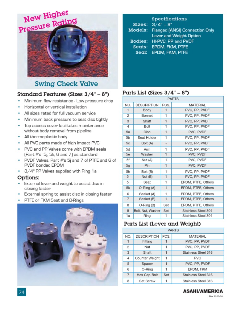 PVC-PP-PVDF Swing Check Valve Specifications | PDF | Valve | Screw