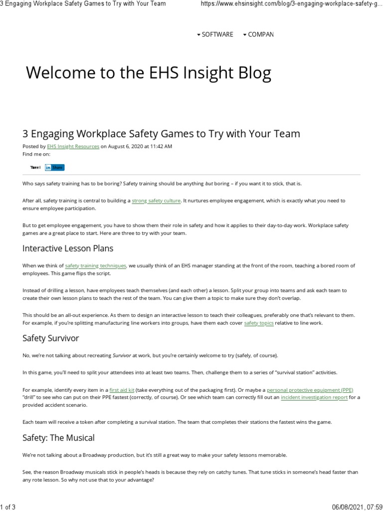 3 Engaging Workplace Safety Games To Try With Your Team | PDF | Occupational Safety And Health ...