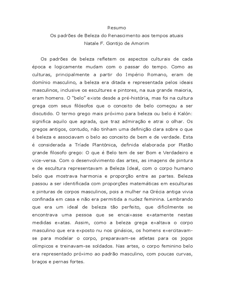 Resumo - Padroes de Beleza Renascimento e Tempos at - 220515 - 204204 | PDF Resumo - Padroes de Beleza Renascimento e Tempos at - 220515 - 204204 | PDF